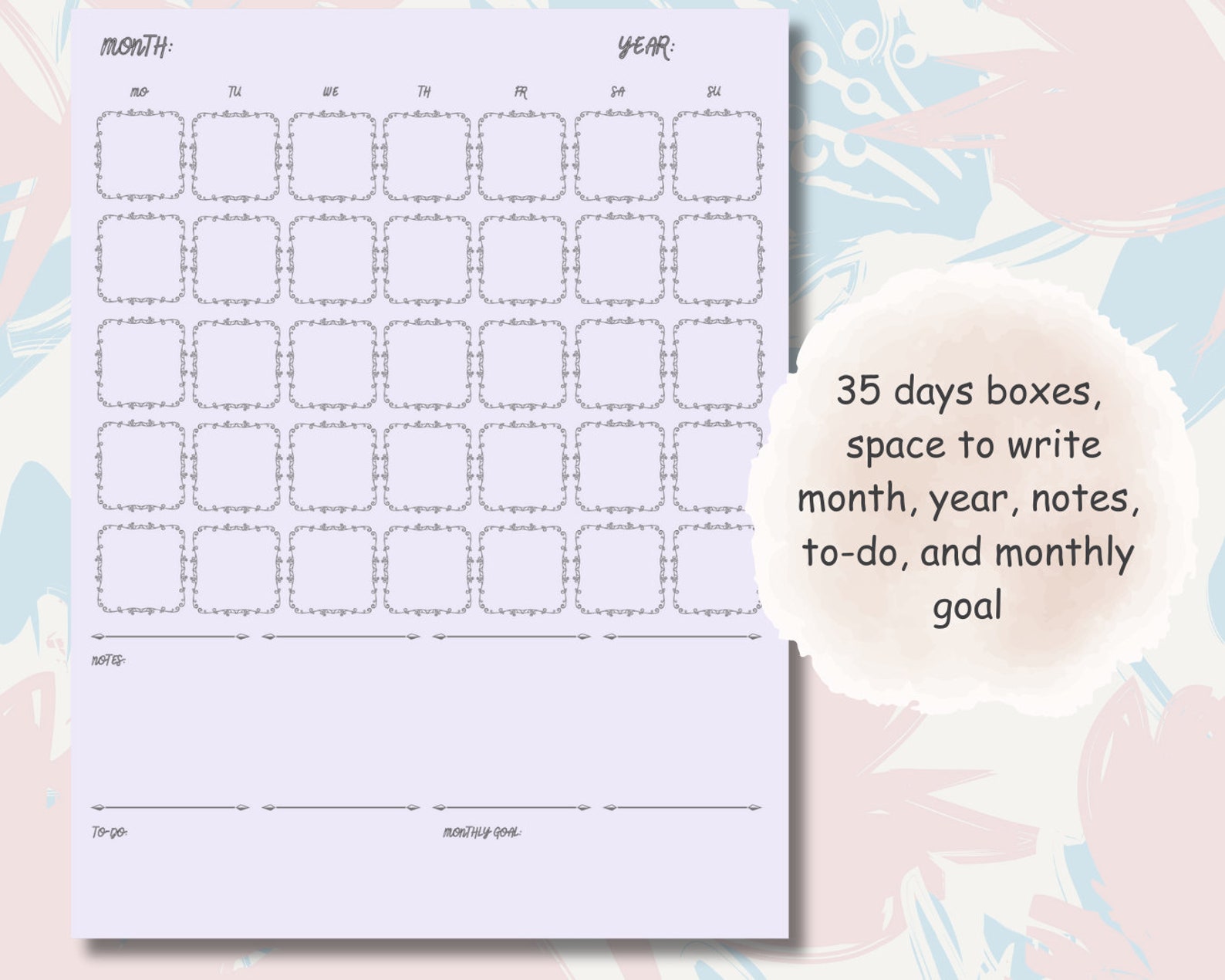 Printable Monthly Calendar Planner, Usable in Any Month or Year, A4 ...