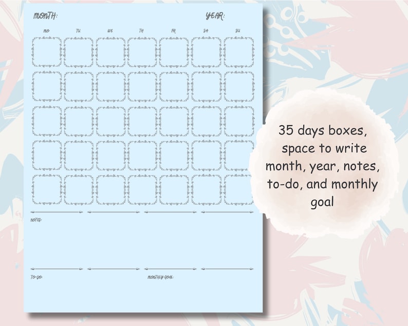 Printable Monthly Calendar Planner, Usable in Any Month or Year, A4 ...