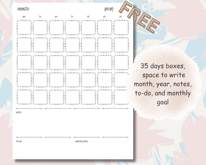 Printable Monthly Calendar Planner, Usable in Any Month or Year, A4 ...