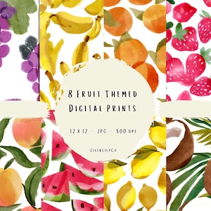 8 Digital Papers Fruit Themed Watercolor Scrapbook Craft Paper - Etsy
