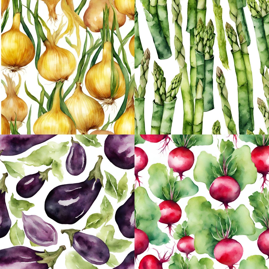 8 Digital Papers Vegetable Garden Themed Watercolor Scrapbook Craft ...