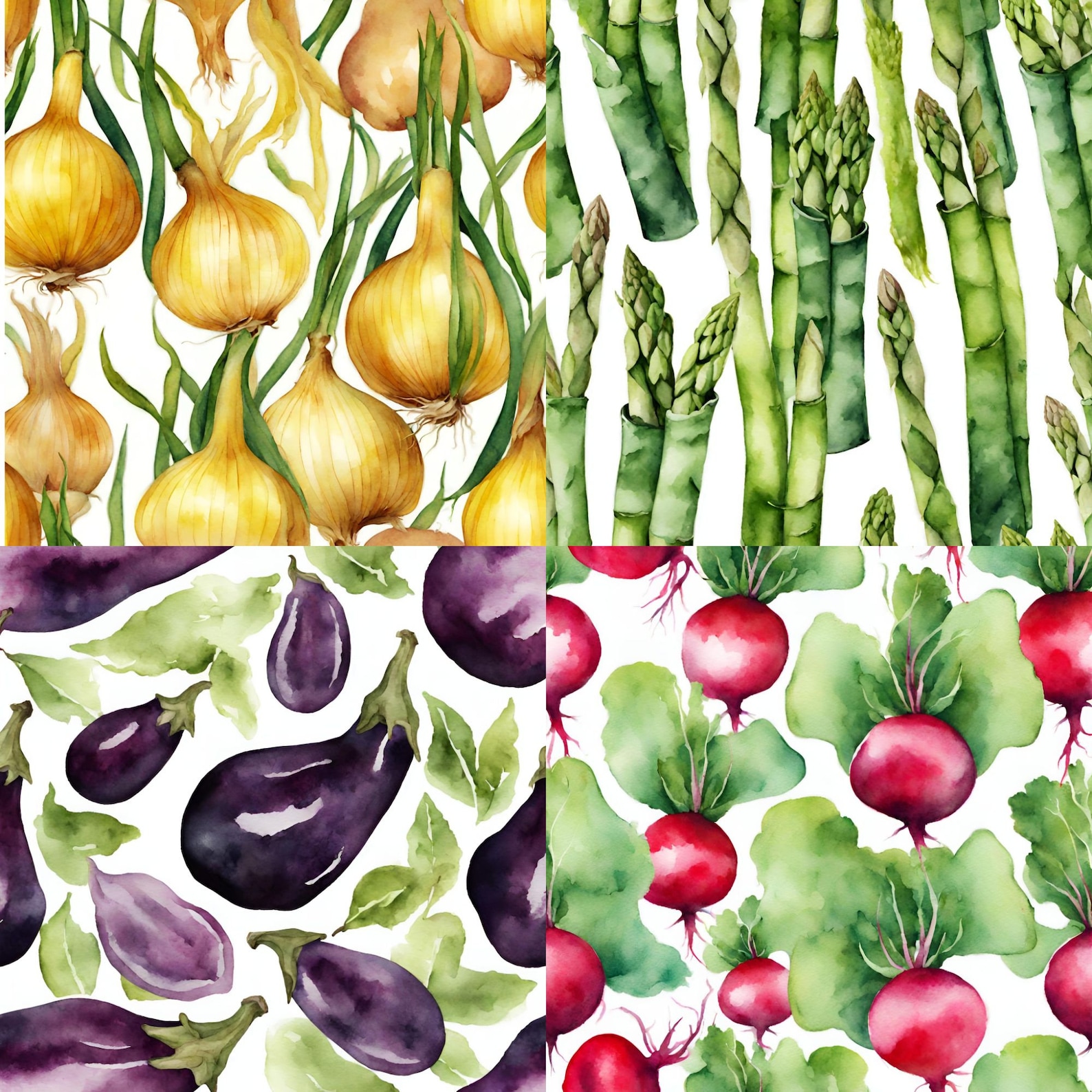 8 Digital Papers Vegetable Garden Themed Watercolor Scrapbook Craft ...