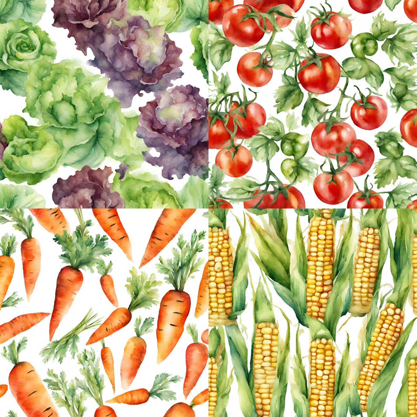 8 Digital Papers Vegetable Garden Themed Watercolor Scrapbook Craft ...