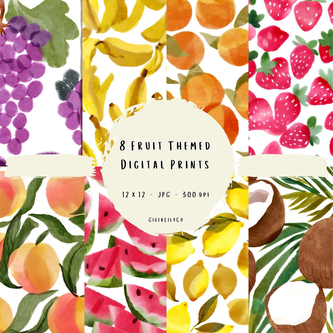 8 Digital Papers Fruit Themed Watercolor Scrapbook Craft Paper - Etsy