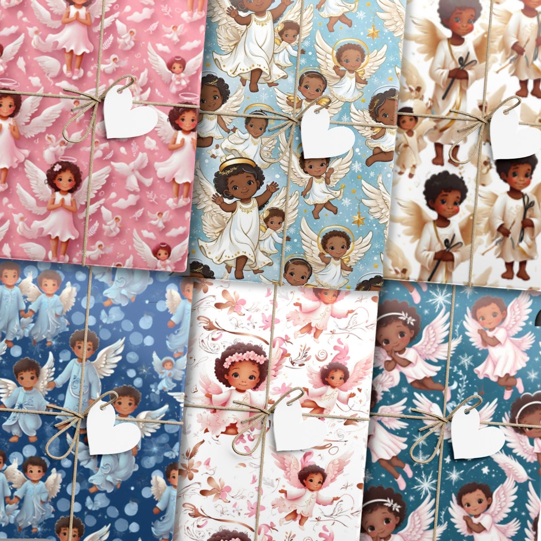 African American Angels Gift Wrap Papers | Religious Christmas Wrapping ...