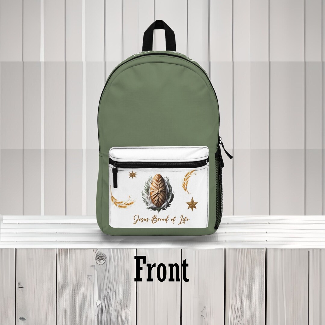 Catholic Backpack Jesus Bread of Life Religious Bag Green Brown and ...