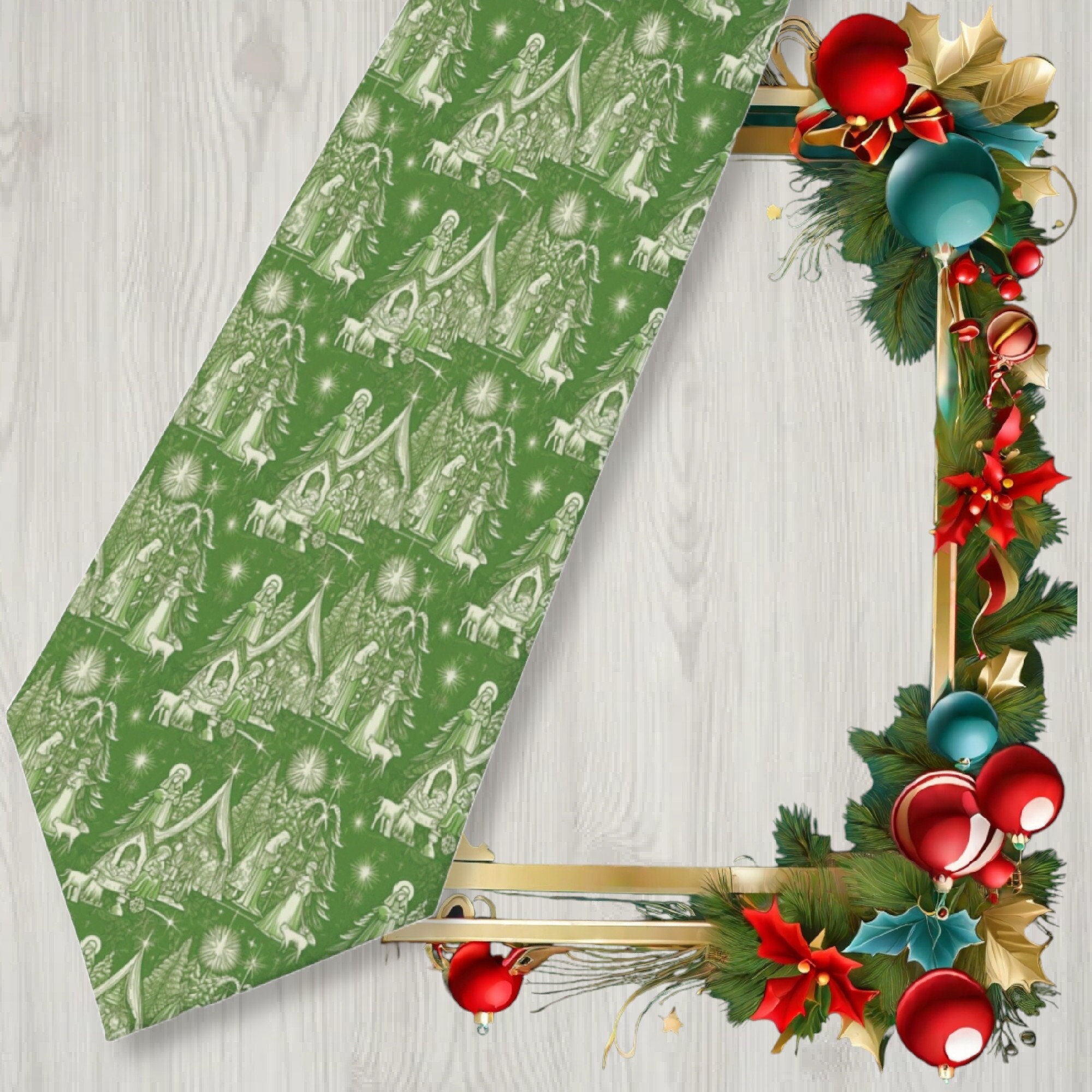 Green Toile Nativity Necktie Making Memories in 2023 Xmas Tie for Men ...