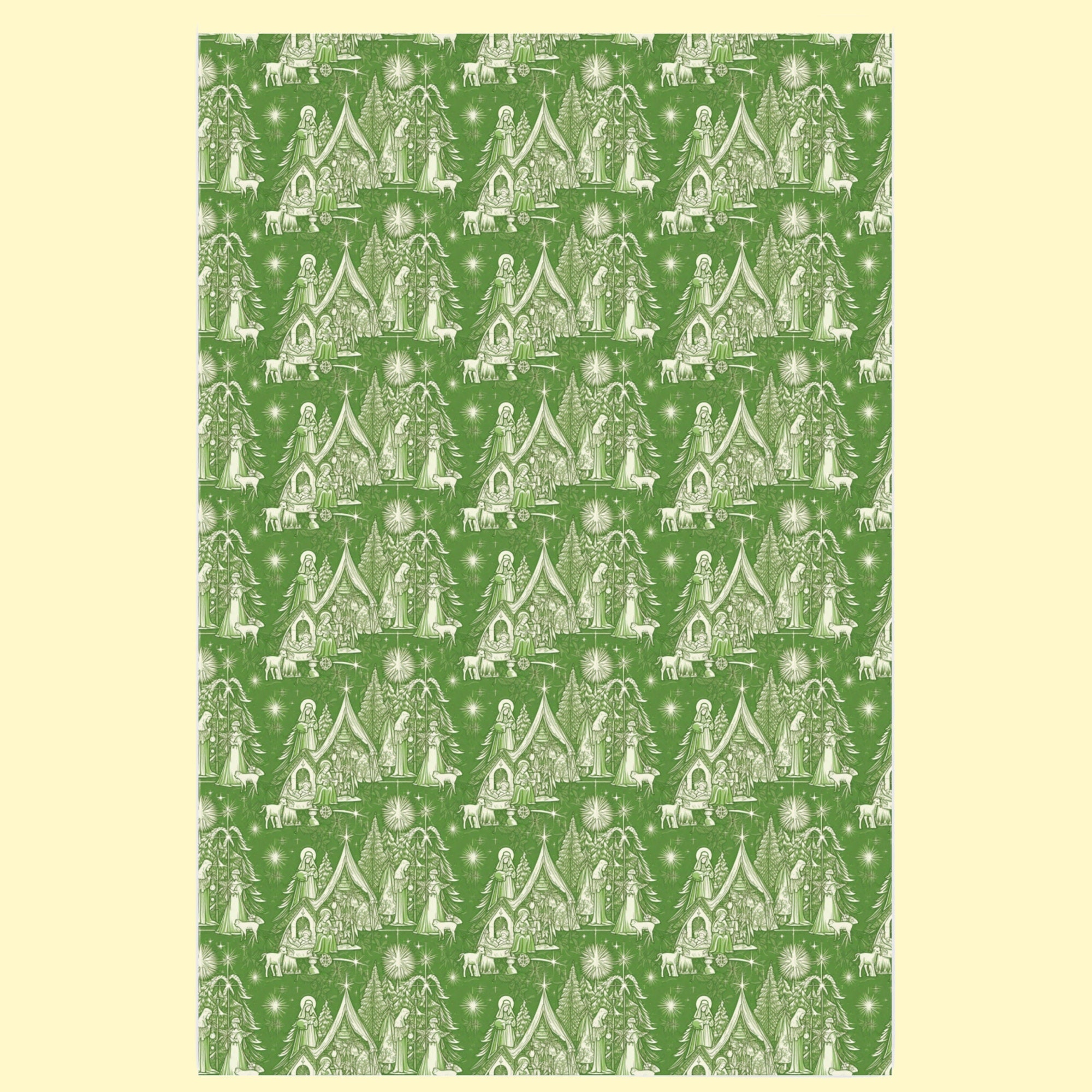 Catholic Nativity Toile Style Green and White Wrapping Paper Christmas ...