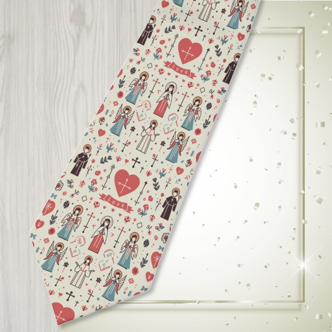 Catholic Valentines Day Necktie Love, Angels and Saints Pattern Vday ...
