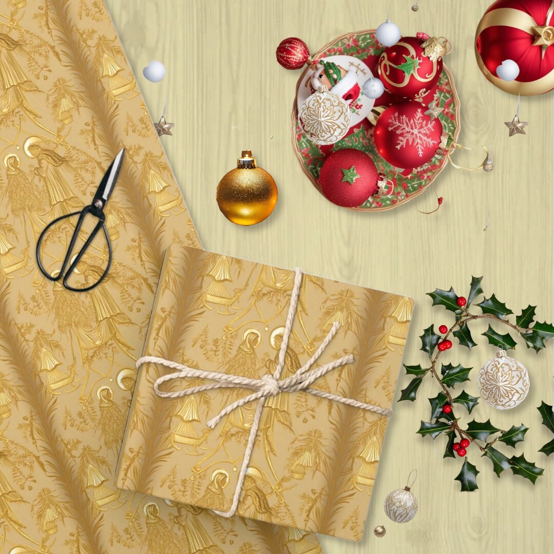 Catholic Nativity Toile Style Gold Wrapping Paper | Christmas Presents ...