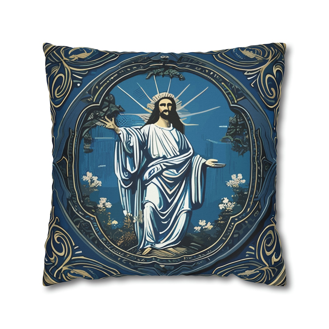 Religious Pillow Cover Jesus Tile Faith-based Polyester Square Pillow ...