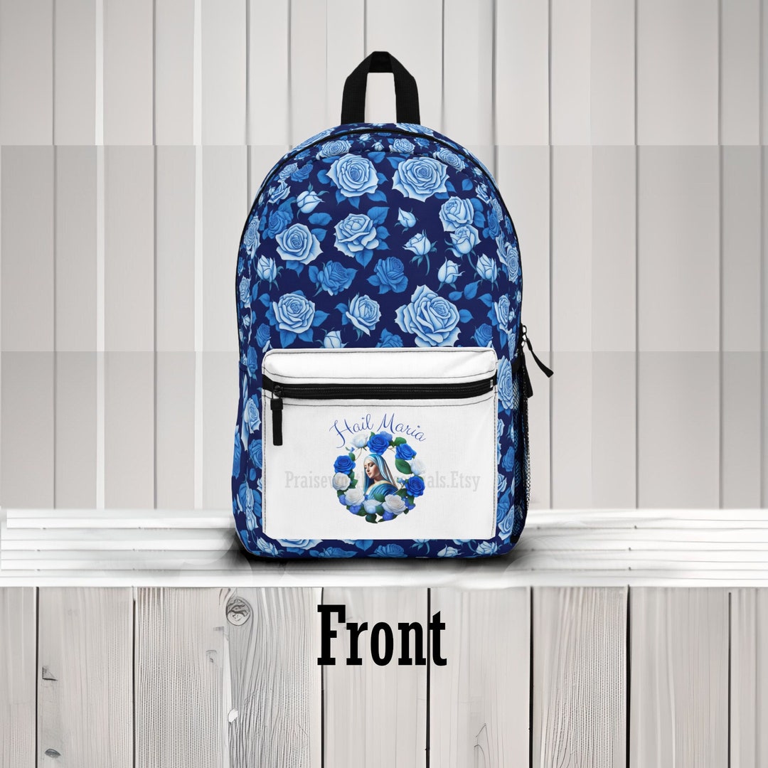Virgin Mary Backpack: Catholic Religious Blue Roses Floral Bag - Etsy