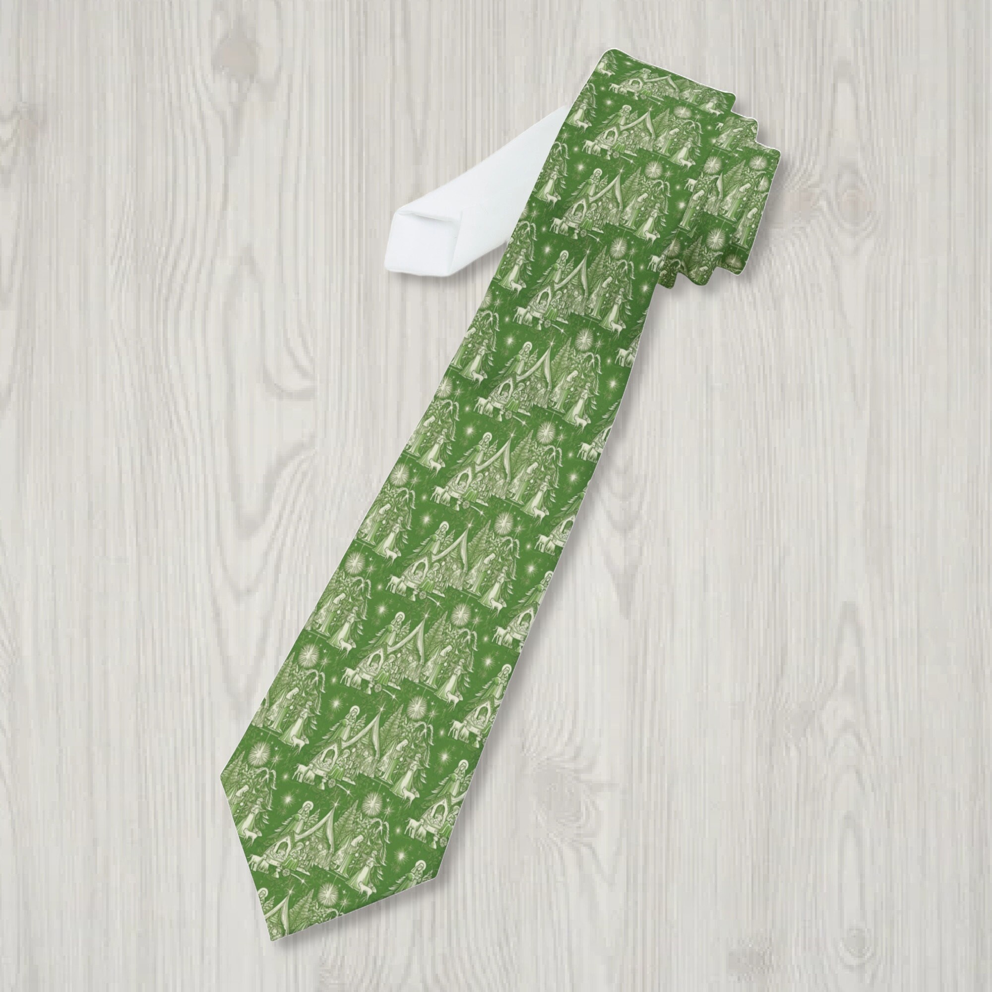 Green Toile Nativity Necktie Making Memories in 2023 Xmas Tie for Men ...