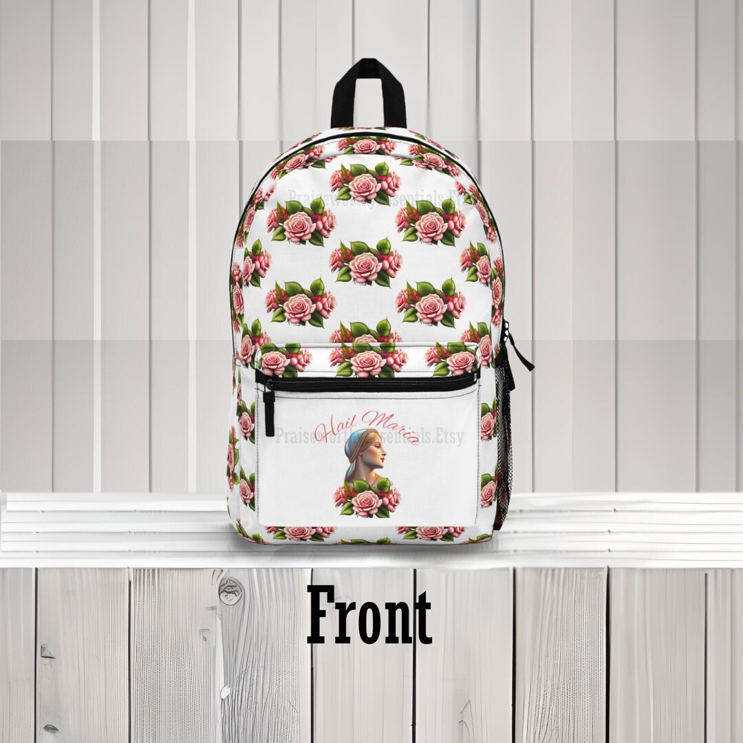Catholic Backpack Virgin Mary Pink White Marian Roses Best - Etsy