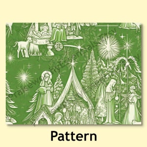 Catholic Nativity Toile Style Green and White Wrapping Paper ...