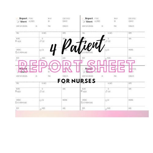 Nursing Report Sheet- up to 4 Patients! - Etsy