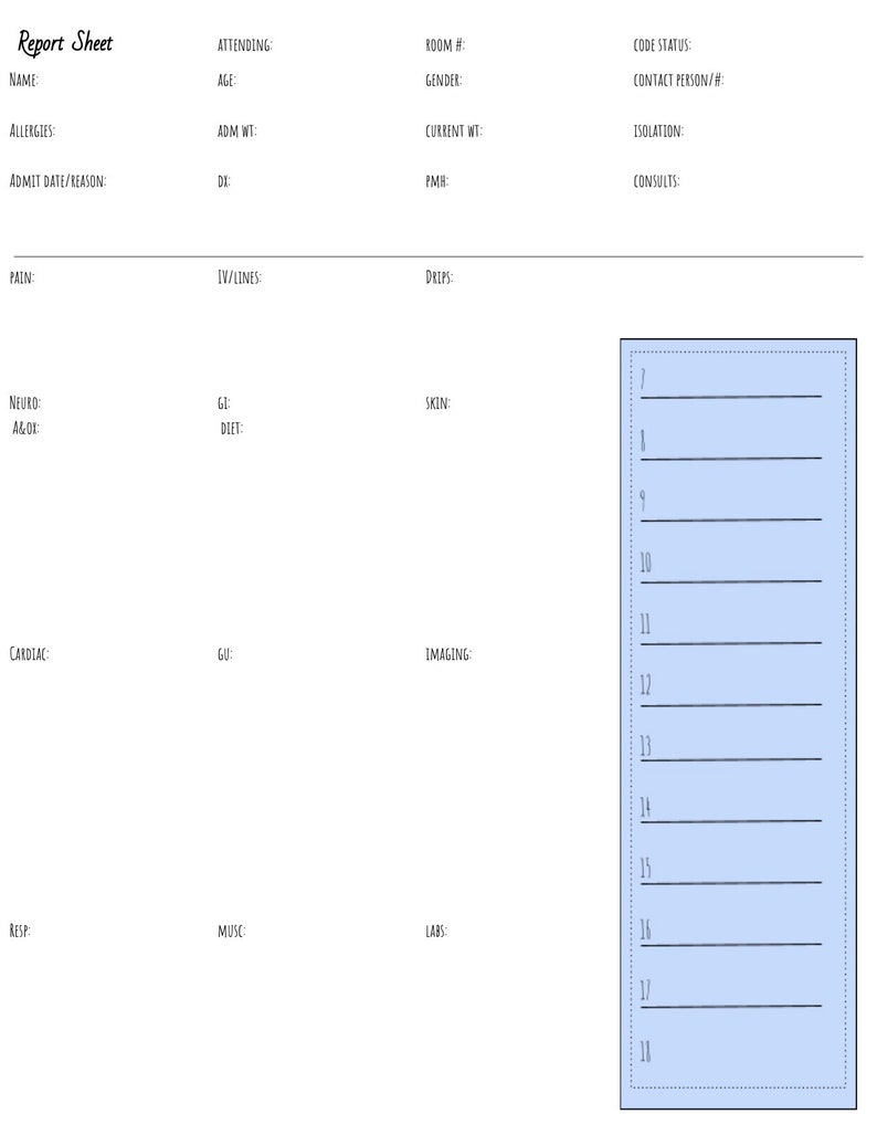 Nursing Report Sheet Bundle- Download and Print the Design YOU Like ...