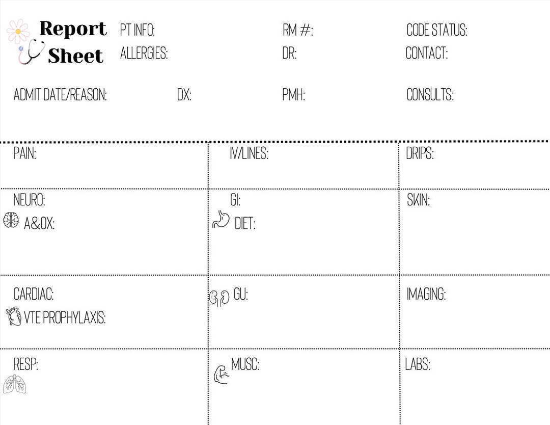 Nursing Report Sheet up to 4 Patients - Etsy