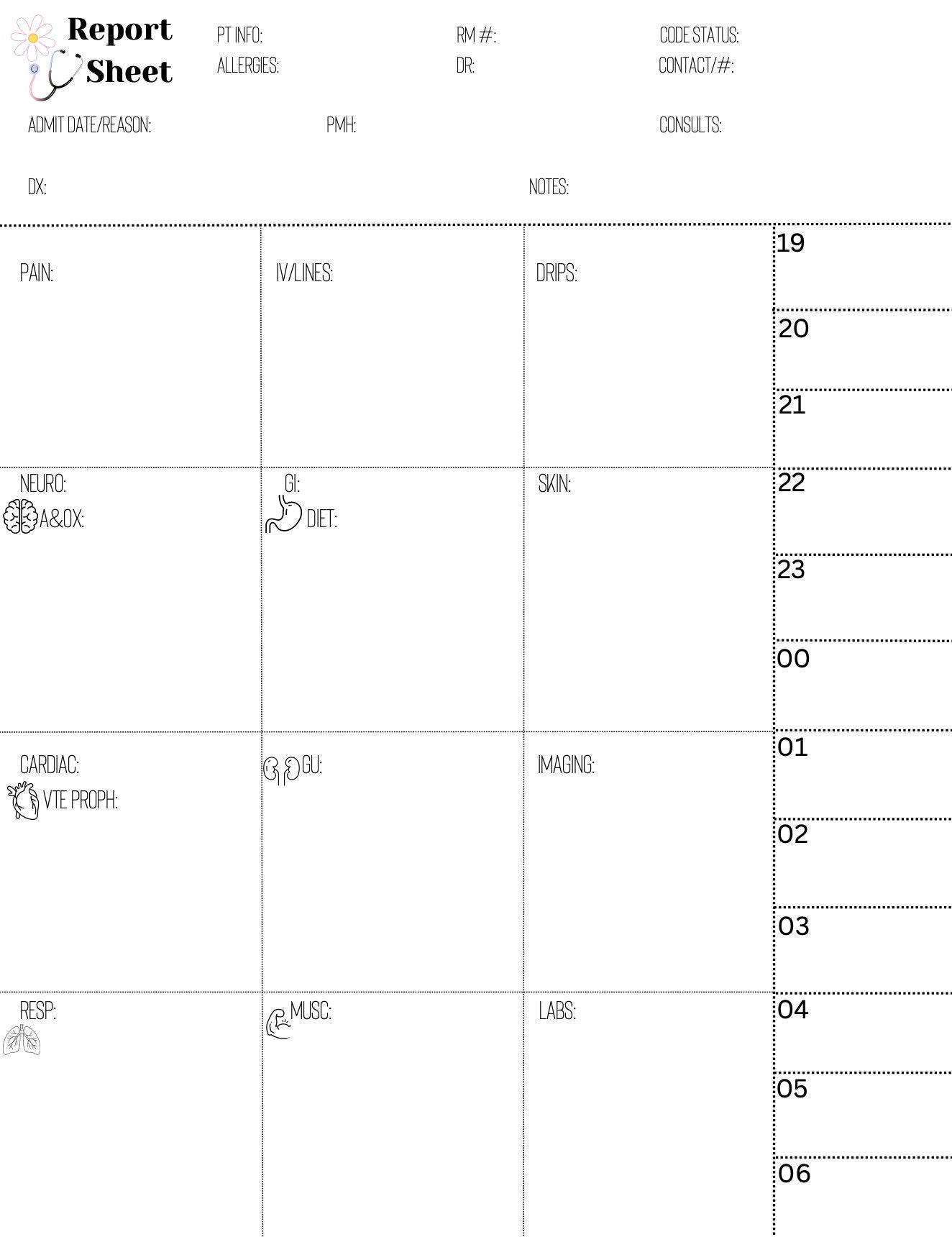 Nursing Report Sheet Bundle- Download and Print the Design YOU Like ...