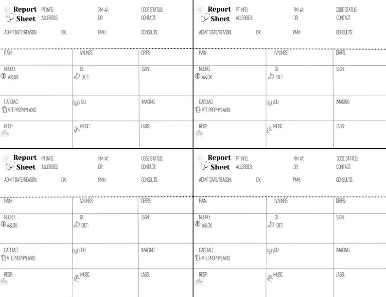 Nursing Report Sheet- up to 4 Patients! - Etsy