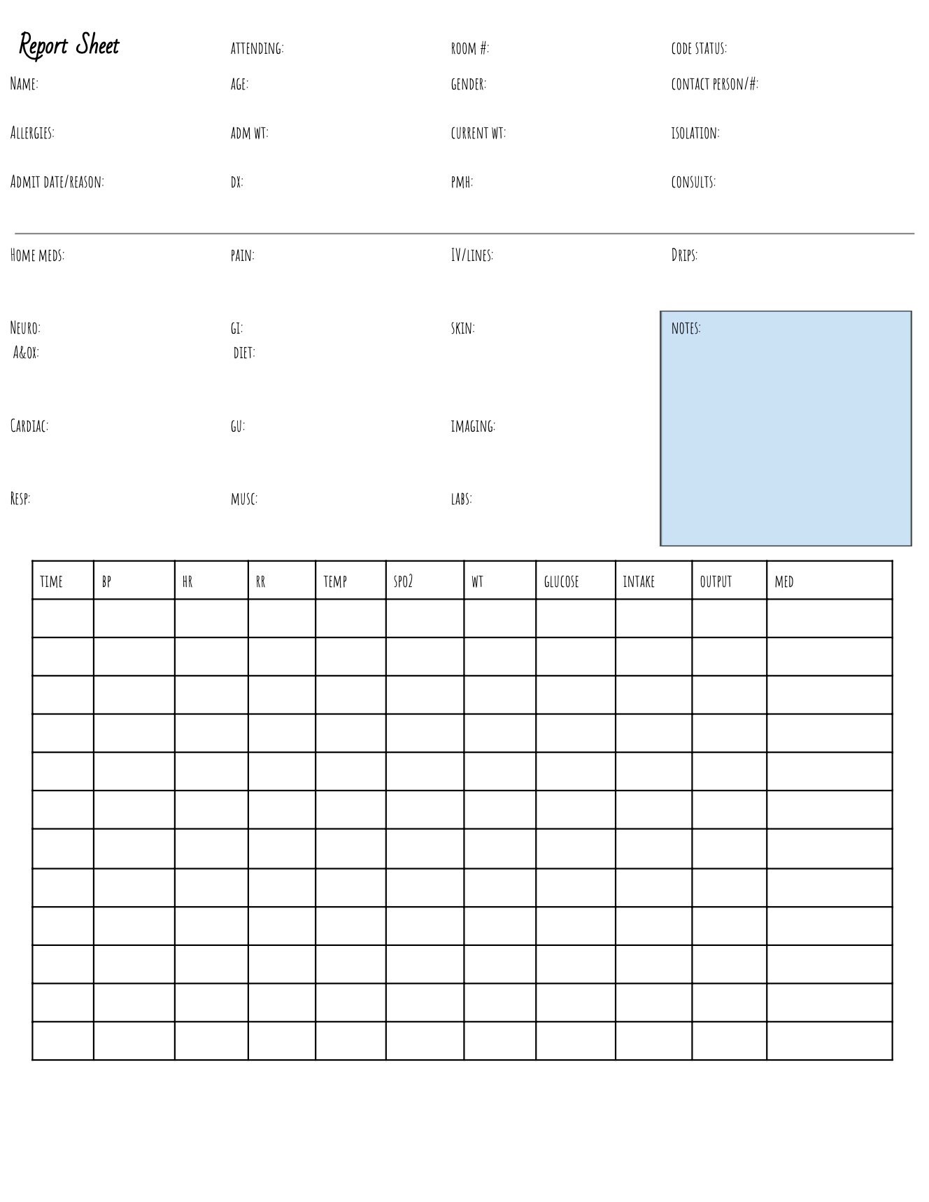 Nursing Report Sheet Bundle- Download and Print the Design YOU Like ...