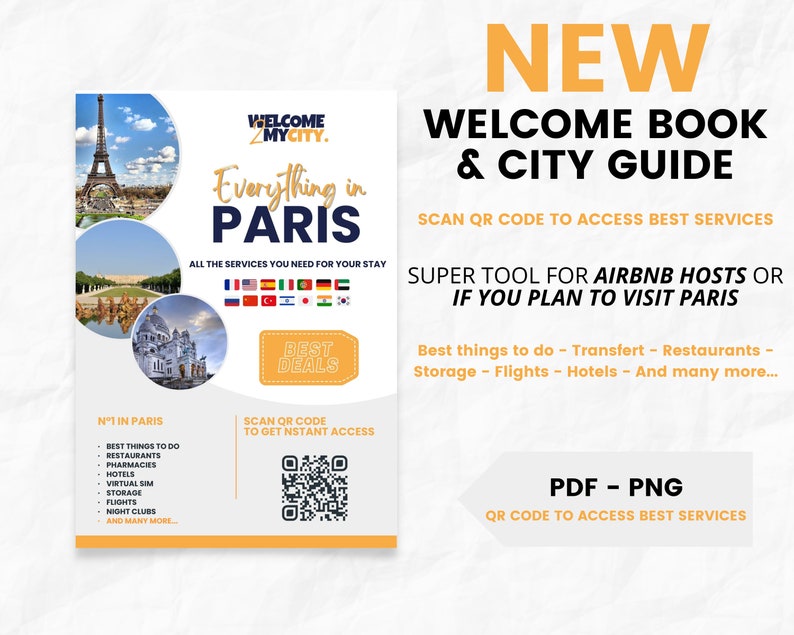 Printable City Guide Paris With QR Code Gift for Airbnb Host Digital ...