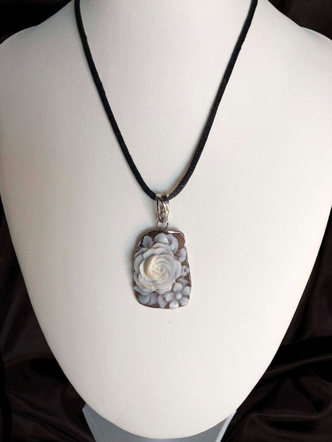 Genuine Italian Cameo on Sardonyx Shell, Engraved With Floral Motif and ...