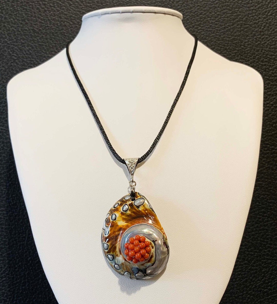 "turbo Sarmaticus" Shell Pendant With Genuine Mediterranean Red Coral ...
