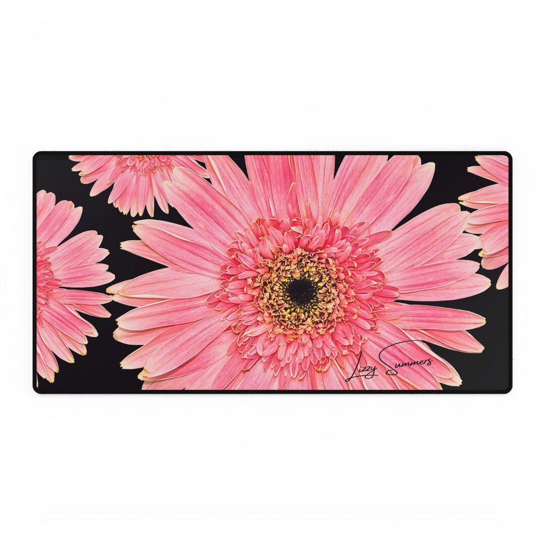 Desk Mat Desk Pad Pink Flower on Black - Etsy