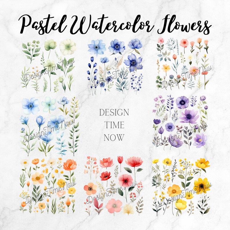 Pastel Watercolor Flowers PNG Clipart, Commercial Use, Great for ...