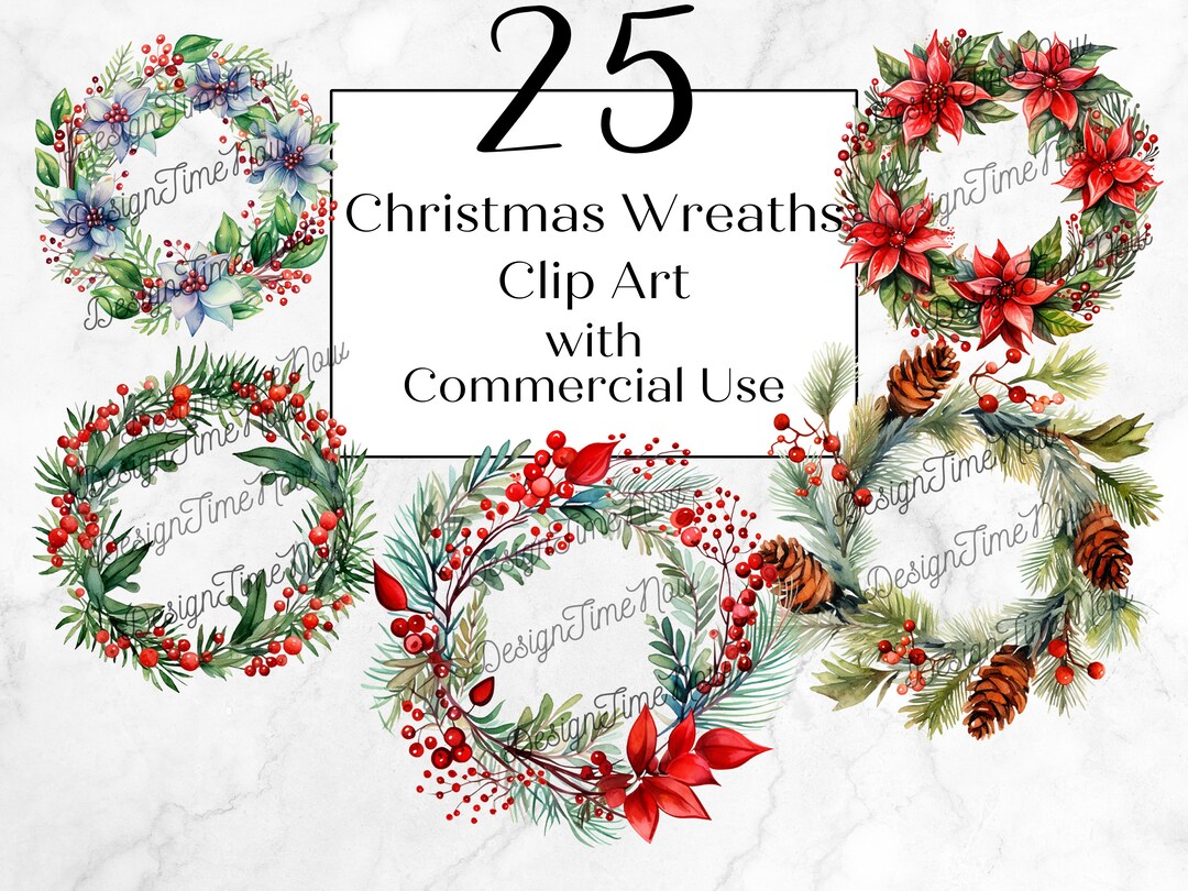 Christmas Wreaths PNG Clipart, Commercial Use, Great for Wedding ...