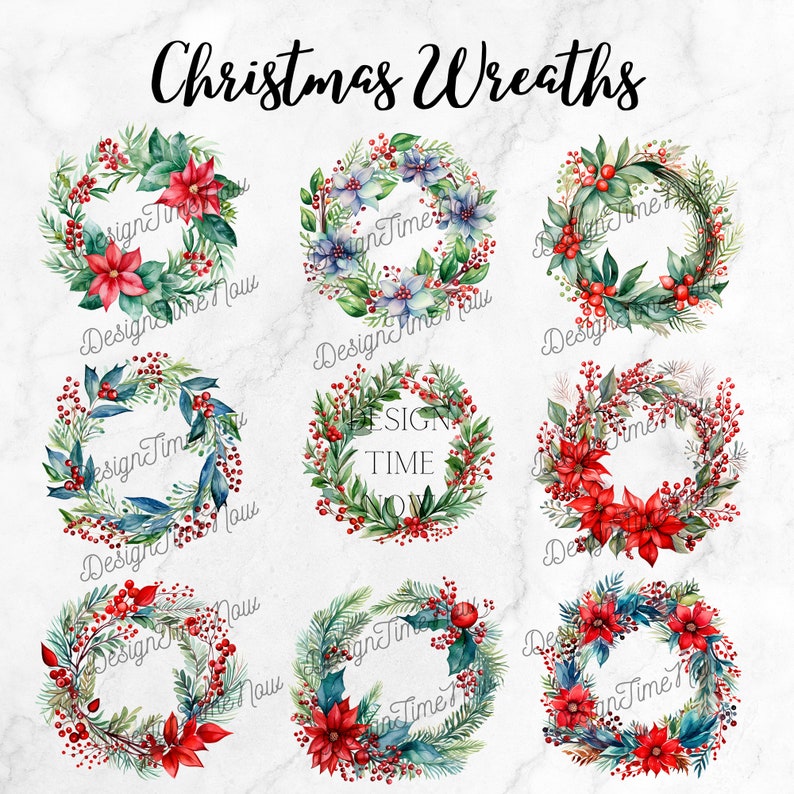 Christmas Wreaths PNG Clipart, Commercial Use, Great for Wedding Invitations, Cards, Journals ...