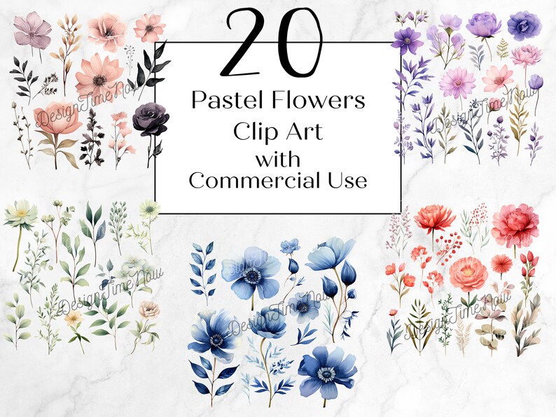 Pastel Watercolor Flowers PNG Clipart, Commercial Use, Great for ...