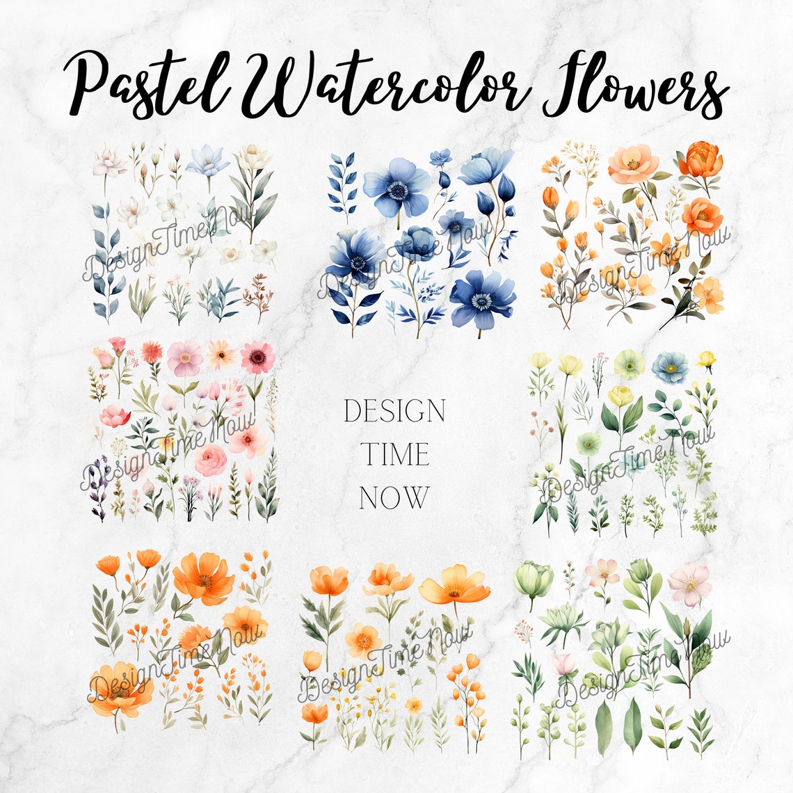 Pastel Watercolor Flowers PNG Clipart, Commercial Use, Great for ...