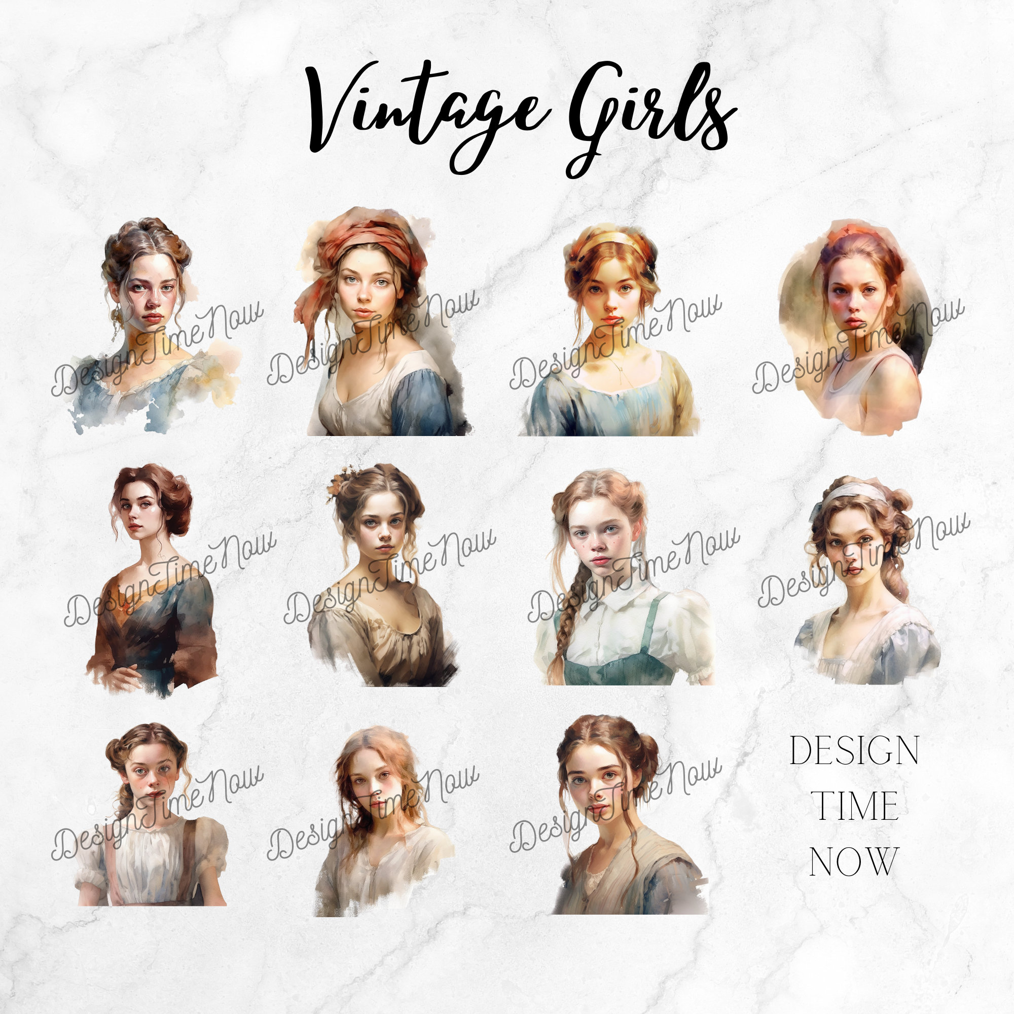 Vintage Girl Clipart | Watercolor | Digital Download | Succulent Clip ...