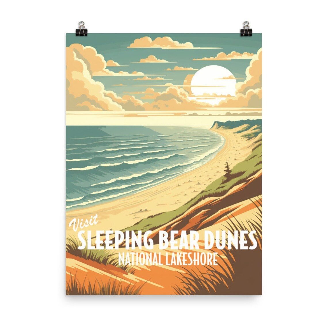 Sleeping Bear Sand Dunes Retro Travel Poster - WPA Style Art Print Pure ...