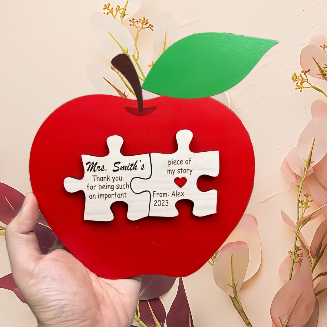 Personalized Puzzle Apple Wood Sign Personalized Teacher Gift Thank You ...