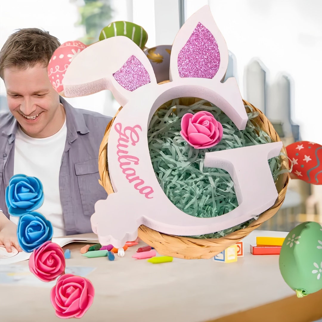Personalized Easter Bunny Letter Decor With Flowers Home Decor Cute ...