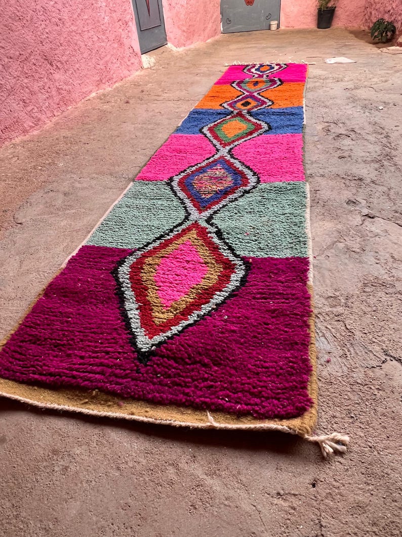 Colorful Moroccan Runner Rug – Handwoven Boujad Wool Hallway Carpet ...
