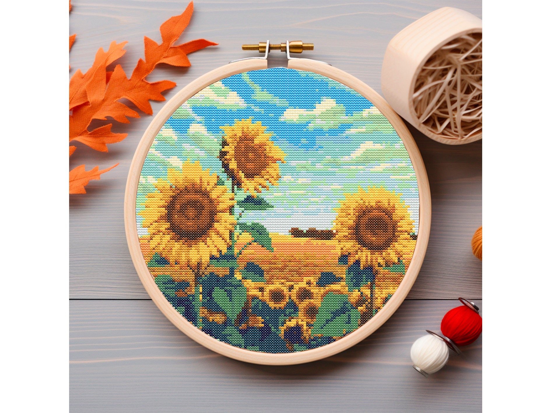 Sunflower Field Cross Stitch Pattern, Floral Nature Scene (PDF Pattern ...