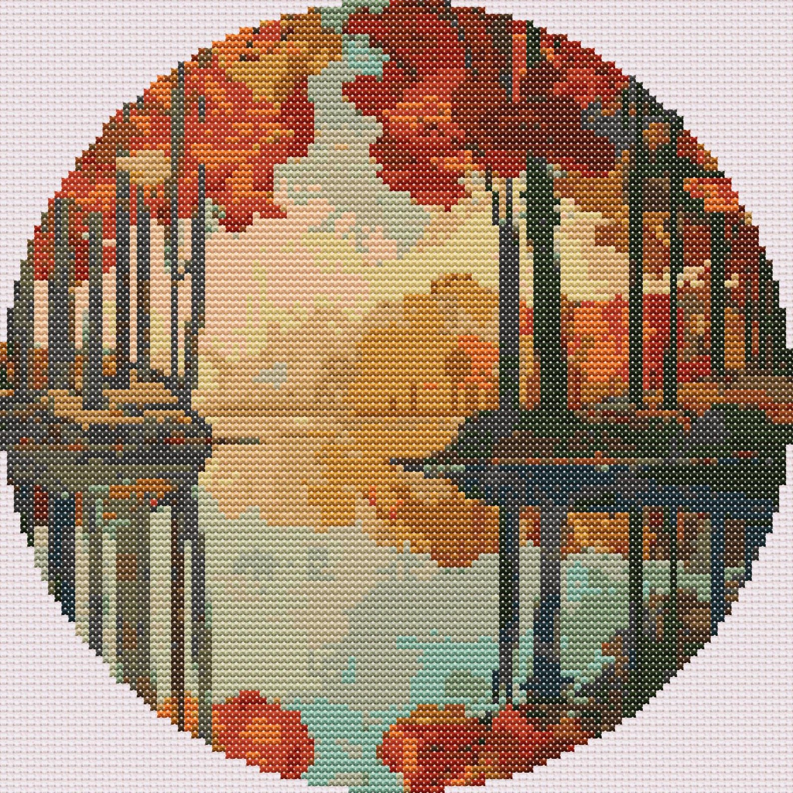 Autumn Forest Cross Stitch Pattern Nature Round Cross Stitch Woods and ...