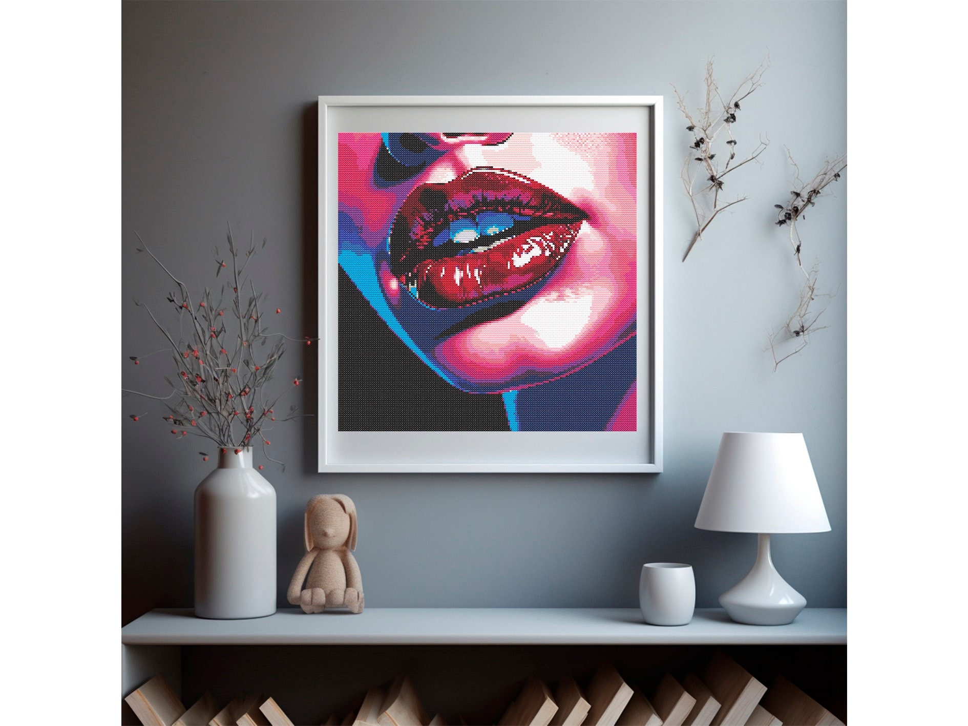 RUBY Cross Stitch Pattern Lips Cross Stitch Chart Pop Art Style Cross ...