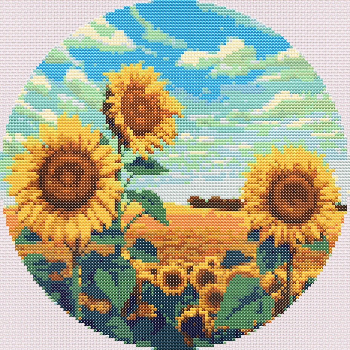 Sunflower Field Cross Stitch Pattern, Floral Nature Scene (PDF Pattern ...