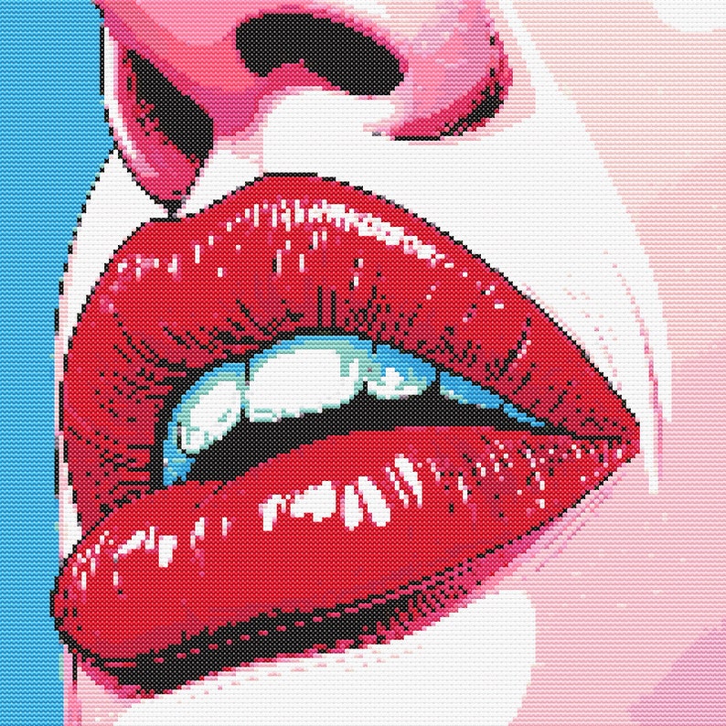 SKY Cross Stitch Pattern, Lips Cross Stitch Chart, Pop Art Style Cross ...