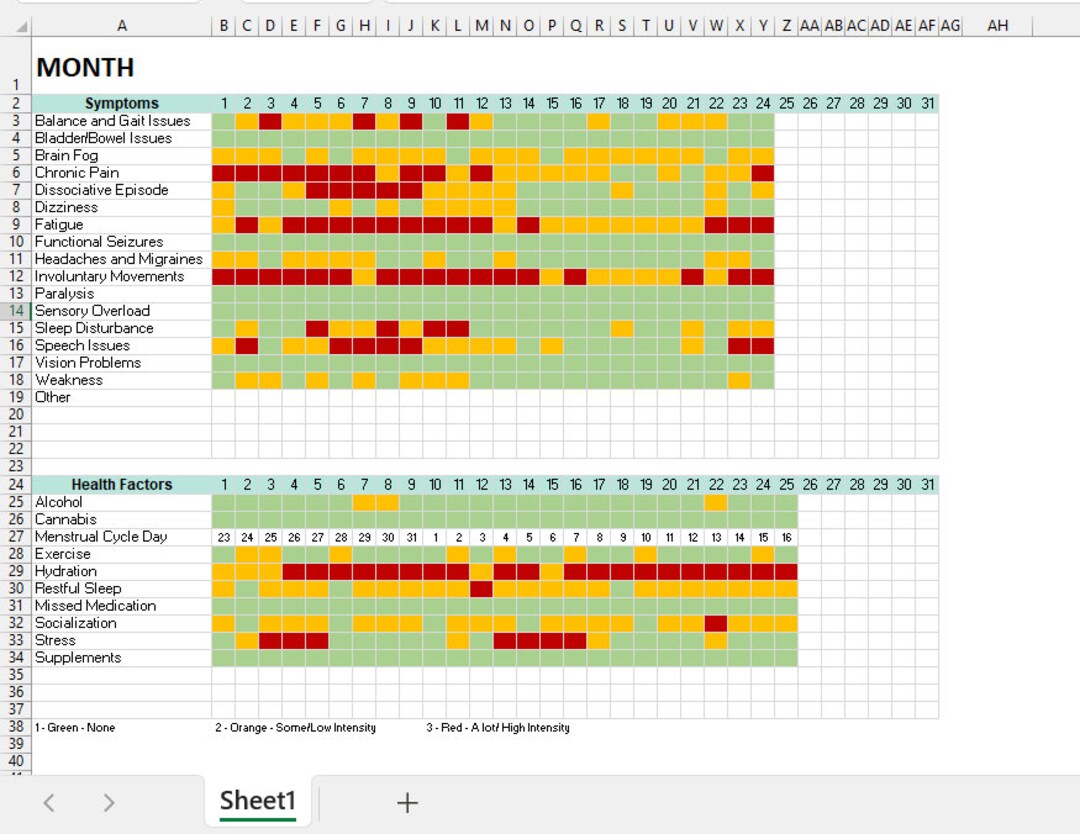 FND Symptom Tracker Excel Template Fillable and Reusable - Etsy UK