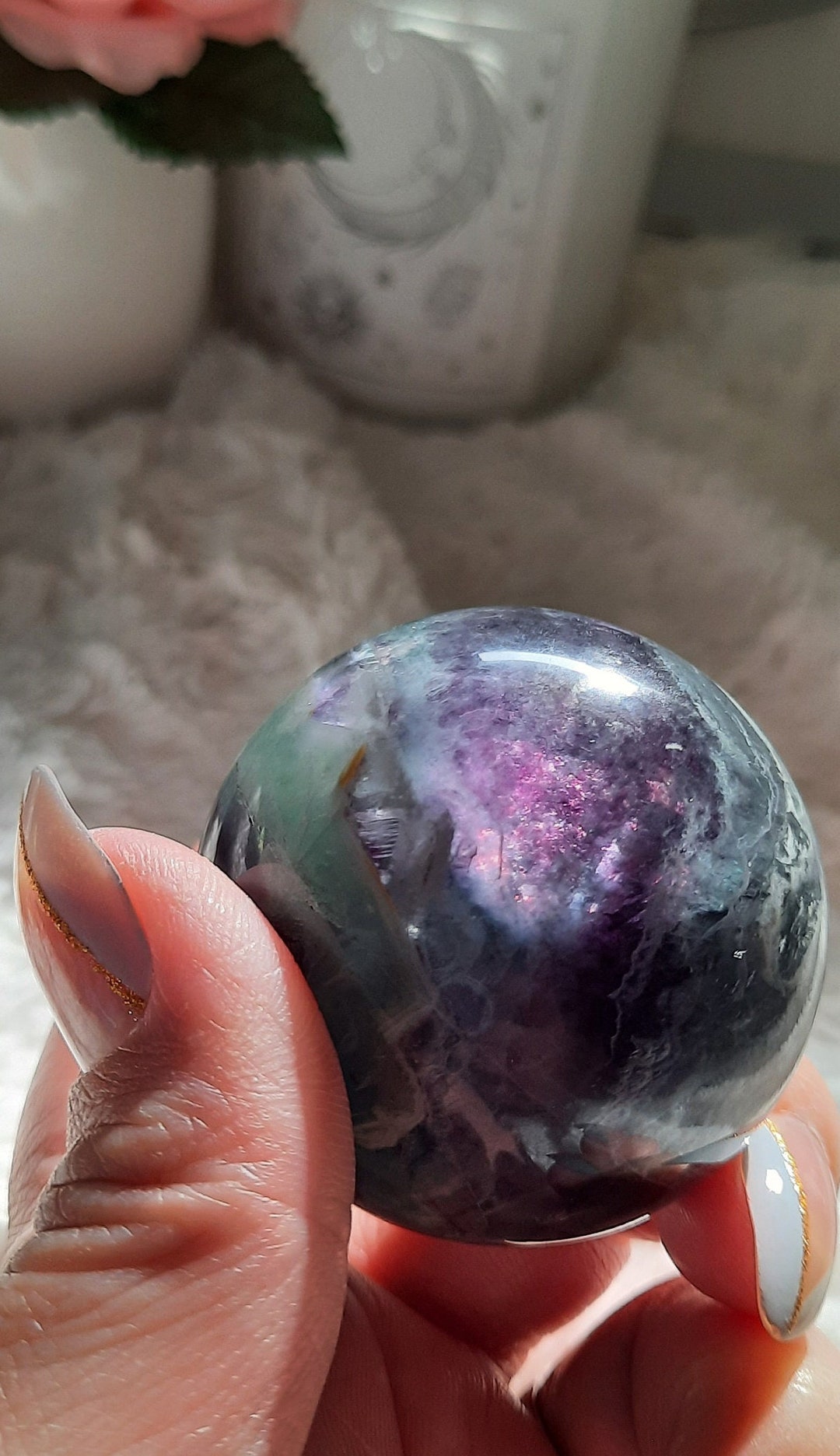 Feather Rainbow Fluorite Sphere,purple Fluorite Rainbow Sphere With ...