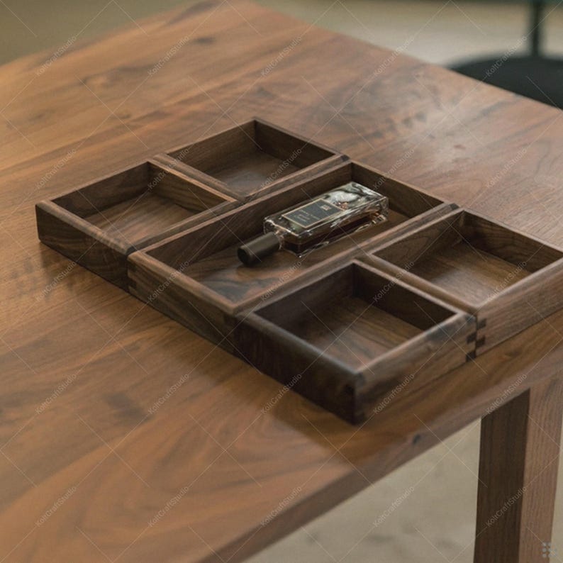 Handmade Black Walnut Desk Organizer Tray Set: Modern Valet Catchall - Etsy