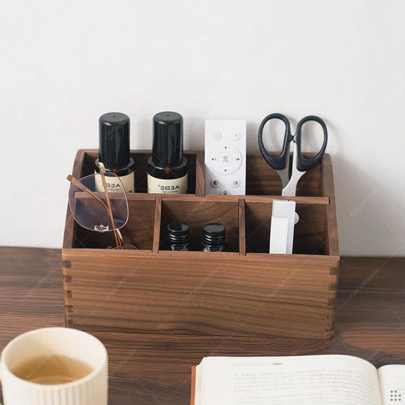 Black Walnut Desktop Organizer Box: Vintage Wood Office Storage - Etsy