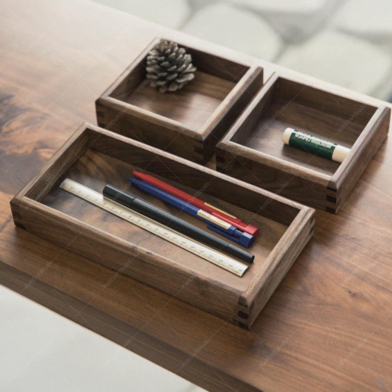 Handmade Black Walnut Desk Organizer Tray Set: Modern Valet Catchall - Etsy