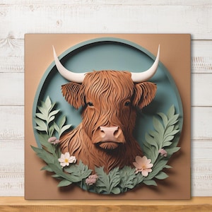 Highland Cow Wall Art - 3D Illusion Style Decor, Highland Cow With ...